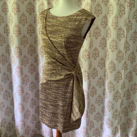 Muse | Dresses | Muse Gold And Brown Sheath Wrap Dress With Sash M ...